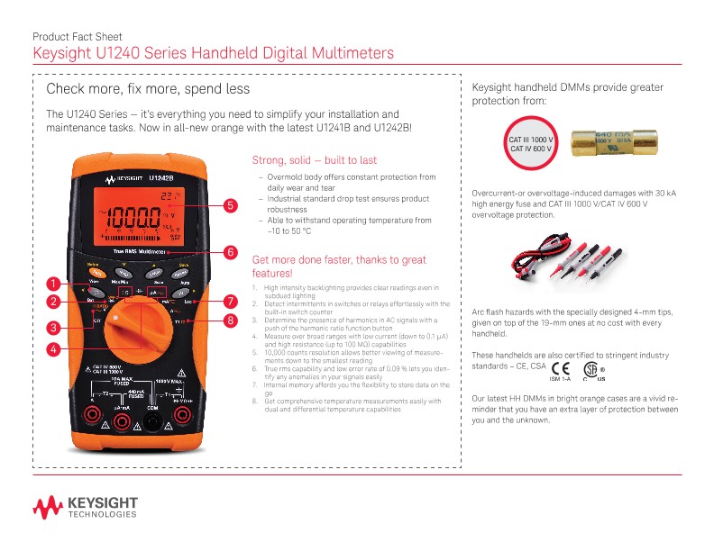 U1240 Series Handheld Digital Multimeters – Product Fact Sheet PDF Asset Page | Keysight